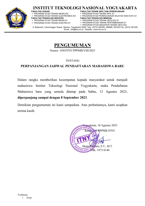 Perpanjangan Pendaftaran PMB 2023 ‣ Institut Teknologi Nasional Yogyakarta